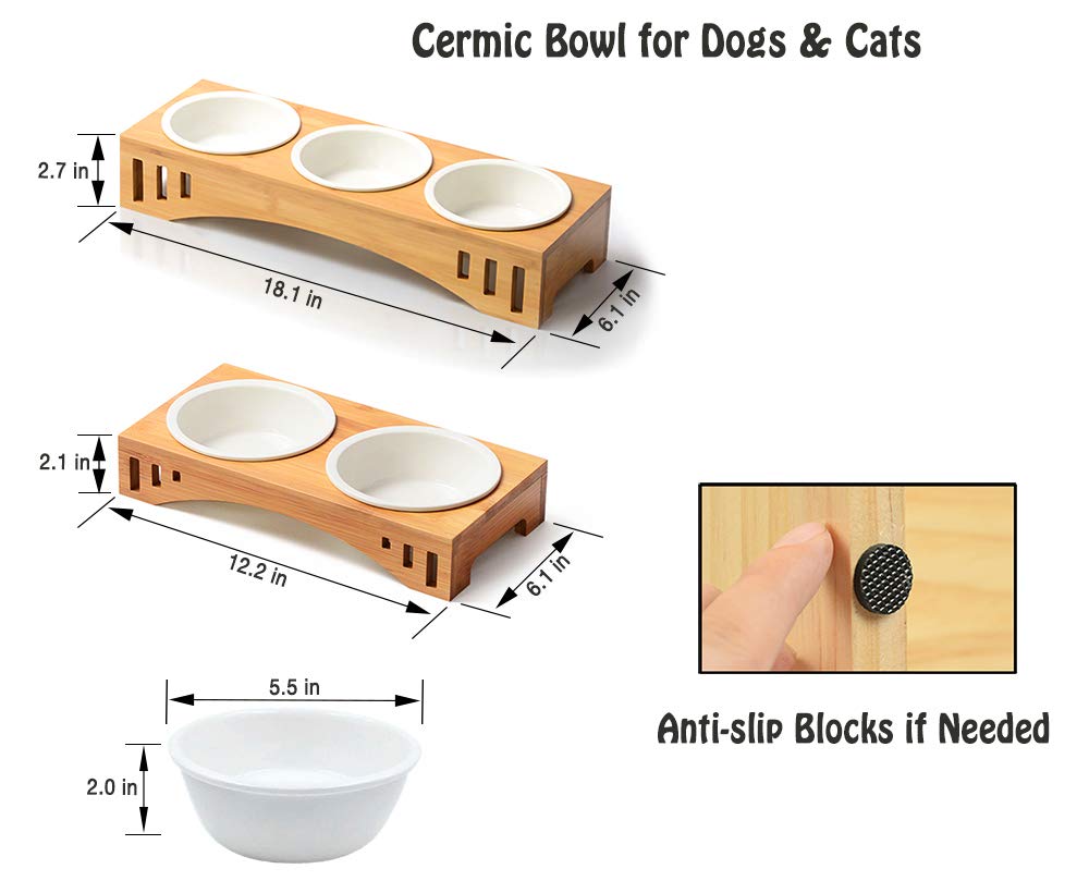 Ika Omnis Elevated Dog Cat Bowl Pet Ceremic Food and Water Bowl - Raised Bamboo Stand Dishes Feeder Bowl for Small/Medium Puppy Kitten