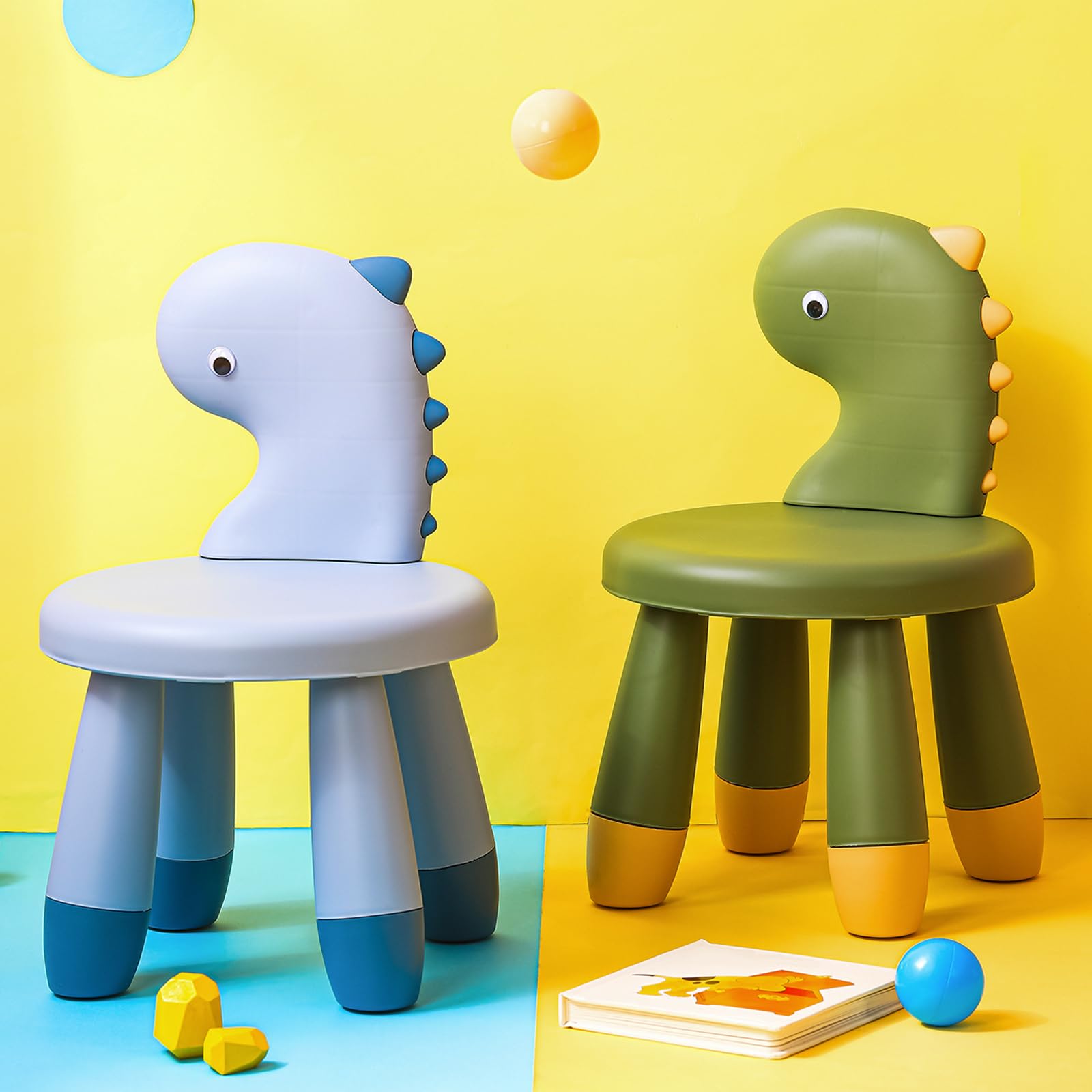 Yuntau 2 Pcs Plastic Dino Chair Sturdy Dinosaur Chairs Lightweight Activity Chairs Ergonomic Design Anti Slip Step Stool for Indoor Outdoor