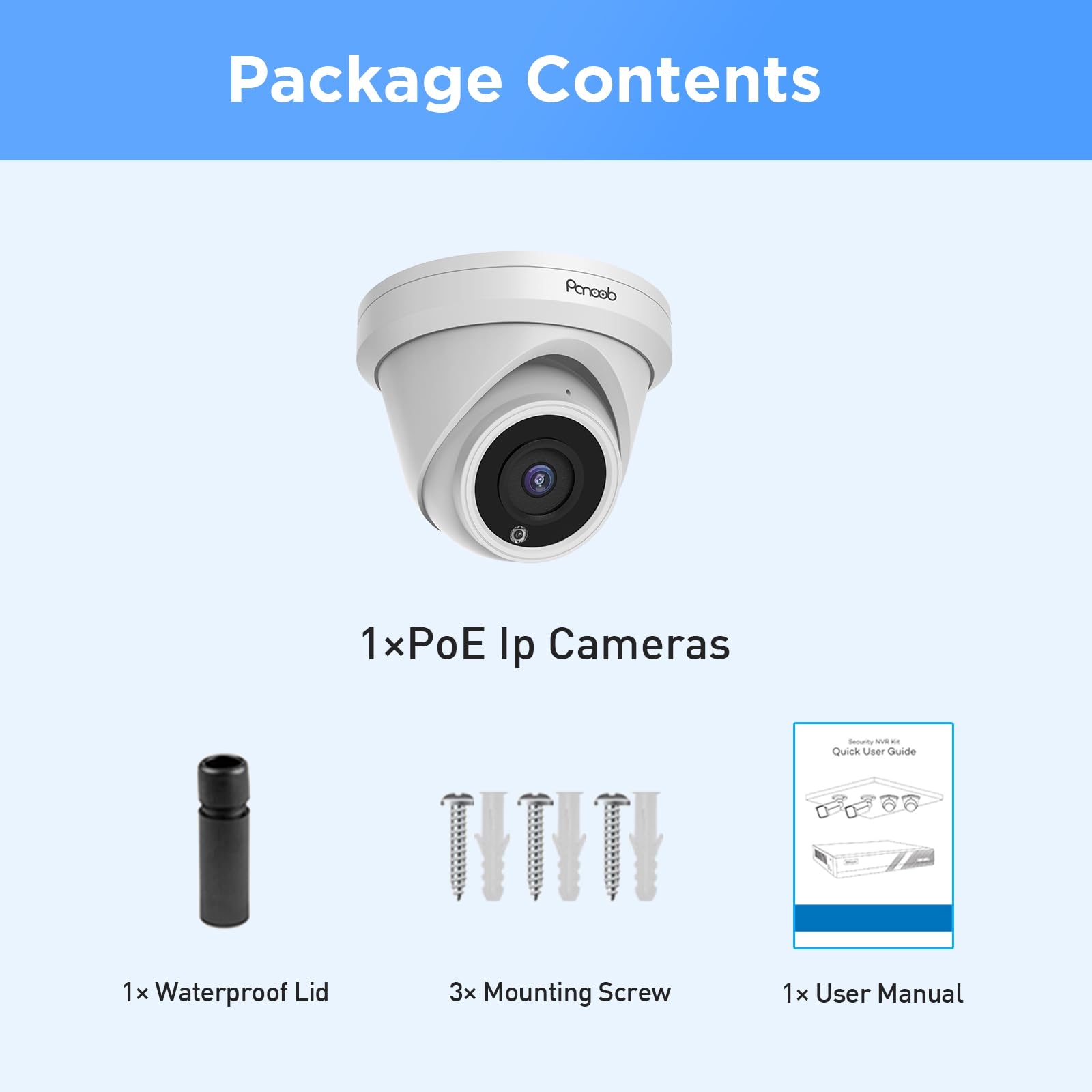 PANOOB PoE Camera Outdoor/Indoor, Home UltraHD 4MP Wired Dome Surveillance Security IP Camera, 2.8mm Lens 110°Wide Angle, Built-in Microphone, IP67 Weatherproof, 100Ft IR Night Vision, PD93A-4M