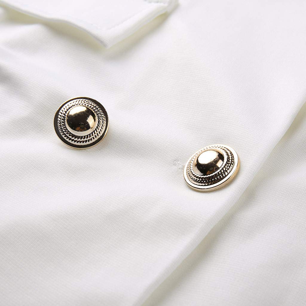 Keepfit Suit Dress for Business Women, Solid Stand Collar Long Sleeve Dress Double Breasted Slim Fit Dress for Work White