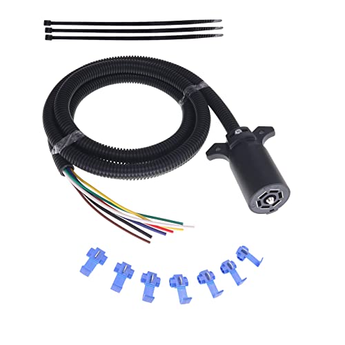 NEWSUN® 8.2ft RV-Ready 7-Way Plug Cord Wiring Harness, Brake & Light Control, Blade 7-Pin Trailer with Wire Cable, Ultimate Trailer Light Connector for All RVs