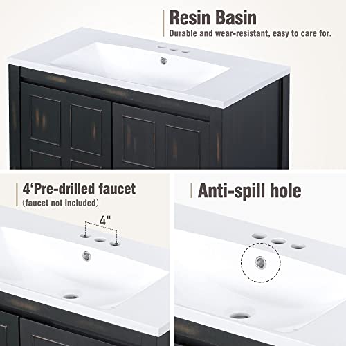 LUMISOL 36" Bathroom Vanity with Sink, Single Bathroom Storage Cabinet with Soft Closing Doors & Adjustable Shelf, Modern Bathroom Vanity with Undermount Basin, Solid Wood Frame, Espresso