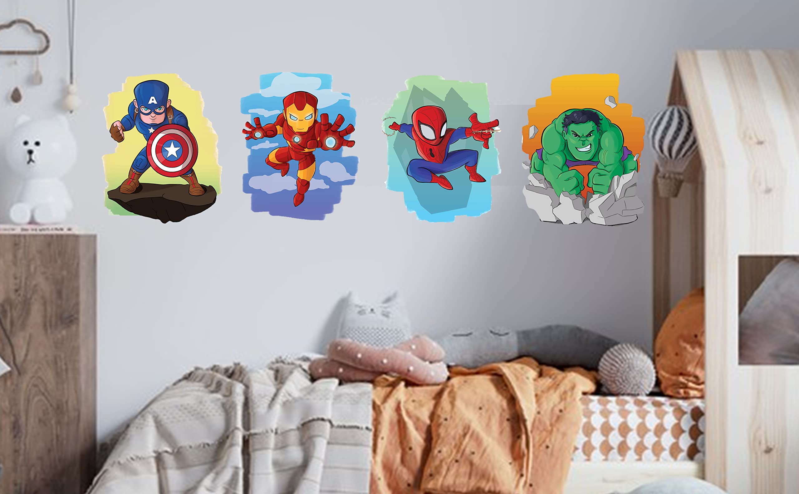 PRINT'N'ART- Superhero Marvel Avengers Wall Sticker for Boys Room - Set of 4 - Peel & Stick