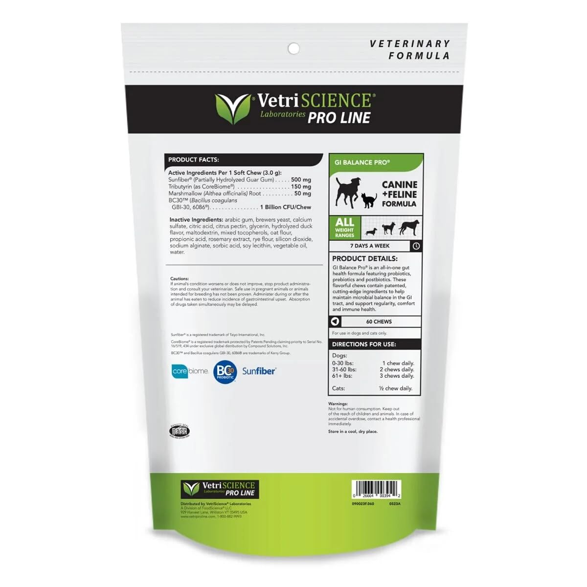 VetriScience GI Balance Pro - Gut & Immune Health Support Supplement for Cats & Dogs - Probiotic Pet Supplement Aids Digestive Comfort - Gastrointestinal Support Formula for Cats & Dogs - 60 Chews