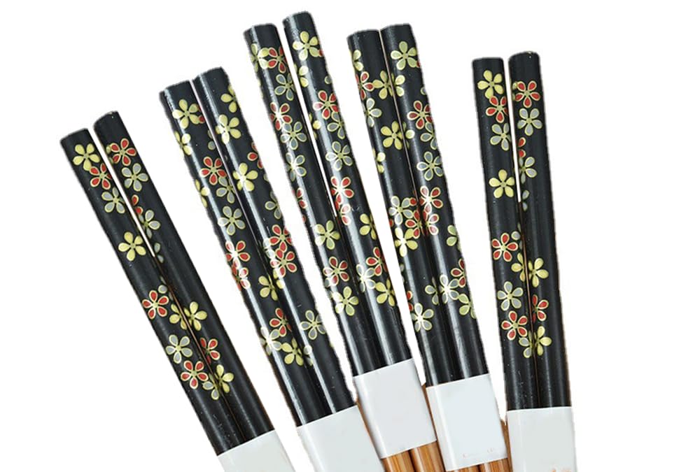 Slivek Natural Bamboo Reusable Chopsticks, 5 Pair Non-Slip Chopsticks Gift Set, Perfect for Sushi Rice Noodles, Chinese Tableware, 9 in / 23 cm