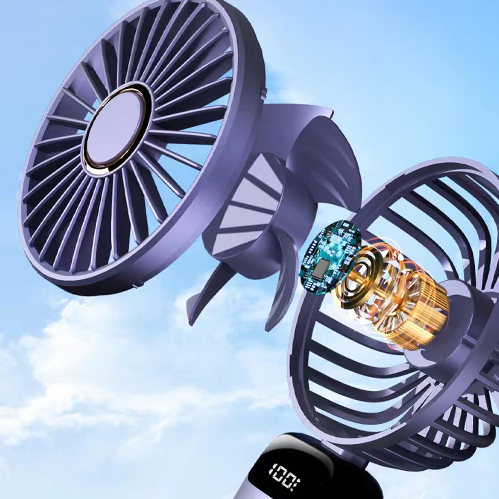 Portable Handheld Fan, Type-C Rechargeable, 4000mAh Battery Operated Fan with LED Display, 90° Foldable , 5 Speed Wind,Handheld/Neck/Desk 3 in 1 Personal Small Fan, Makeup Fan for Women (Purple)
