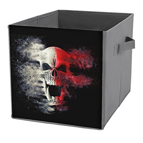 Screaming Demon Skull PU Leather Collapsible Storage Bins Canvas Cube Organizer Basket with Handles