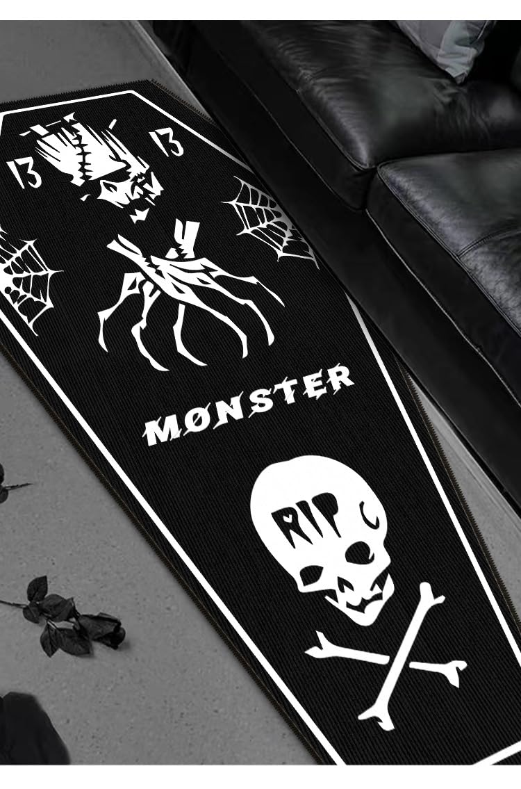 Weikap Halloween Party Skeleton Floor mat Dark Gothic Bright Gold Diamond Velvet Living Room Rug