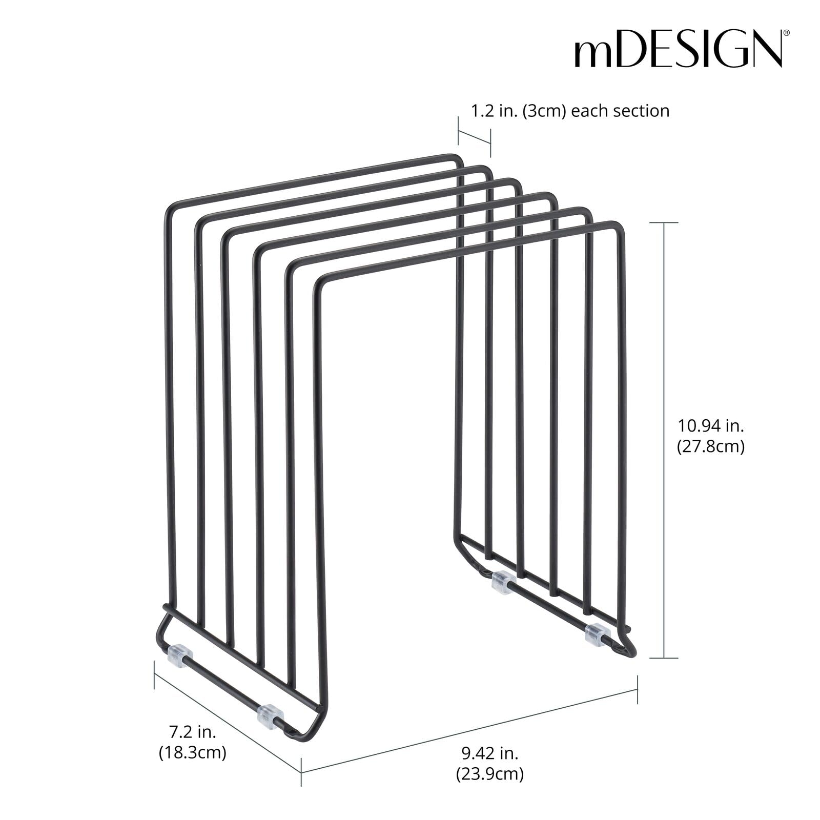 mDesign X-Large Steel Storage Tray Organizer Rack for Kitchen Cabinet - Divided Holder with 5 Slots for Skillets, Frying Pan, Pot Lids, Cutting Board, Baking Sheets - Concerto Collection - White