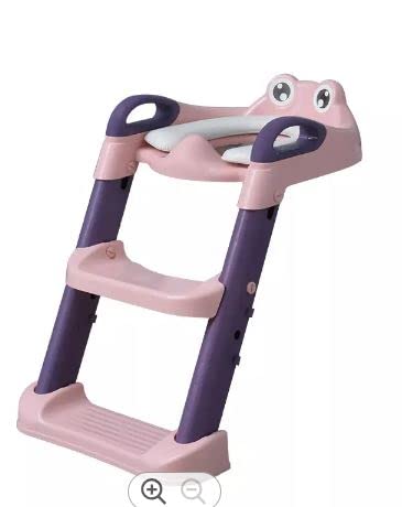 Pink Foldable Toilet Training Potty Seat Ladder Chair, Potty Training Toilet Seat with Step Stool Ladder and Handles Safe Non-Slip Step PU Cushion