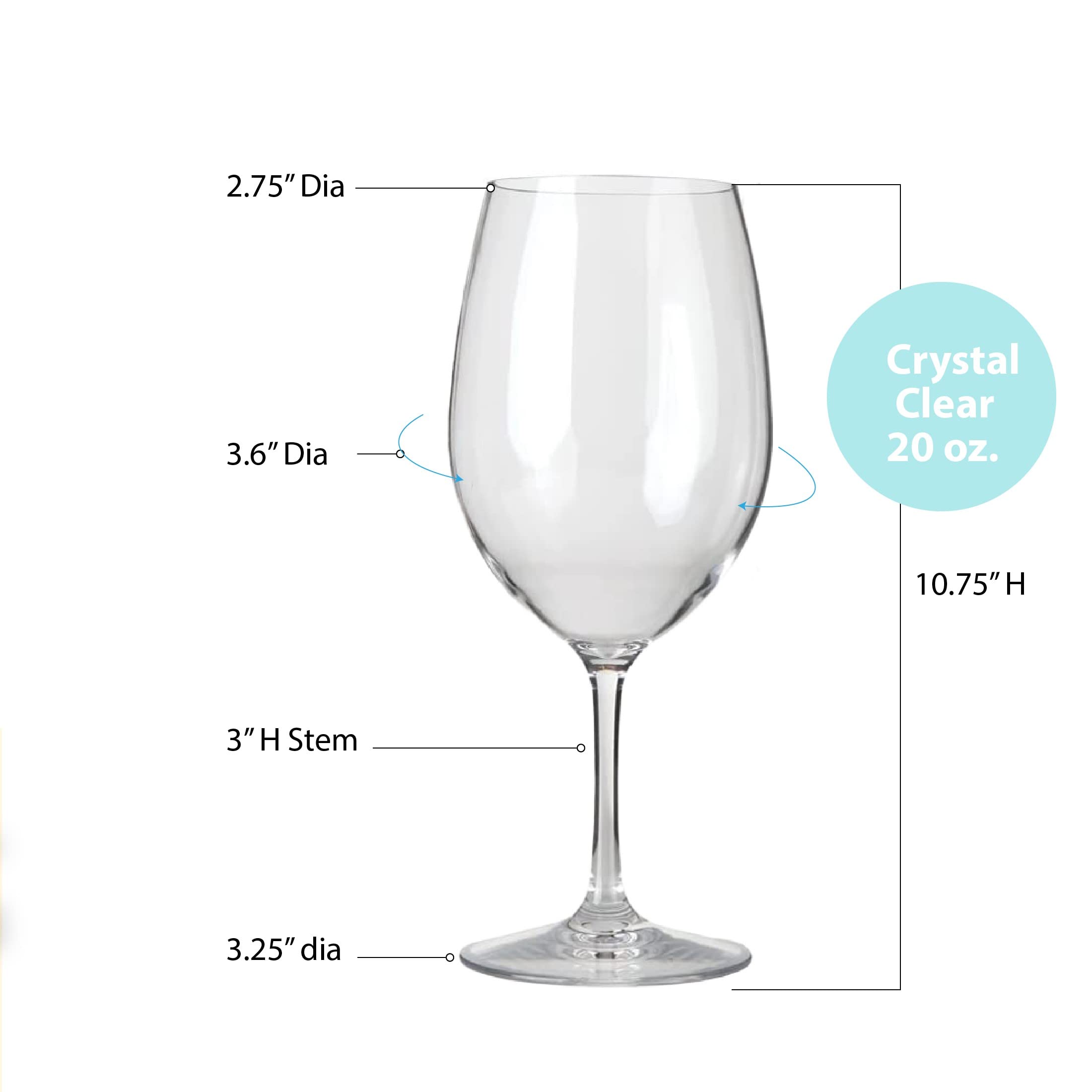 Lily's Home Unbreakable Cabernet and Merlot Bordeaux Red Wine Glasses, Made of Shatterproof Tritan Plastic, For Indoor and Outdoor Use, Reusable and Dishwasher-Safe, Crystal Clear 20 oz.