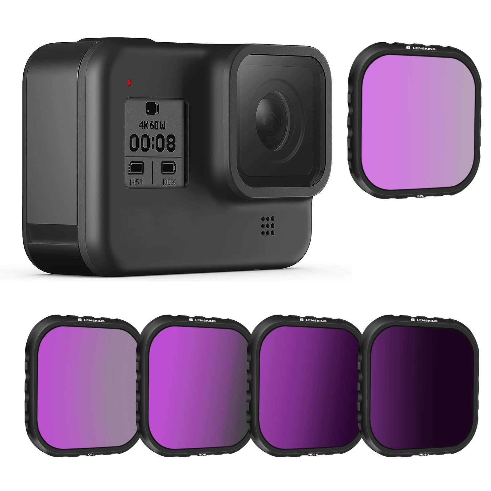 LENSKINS 4-Pack Lens Filter ND8 ND16 ND32 CPL for GoPro Hero 8 Black, Neutral Density and Circular Polarizer Lens Filter Kit Lens Protector for GoPro 8 Black Accessories