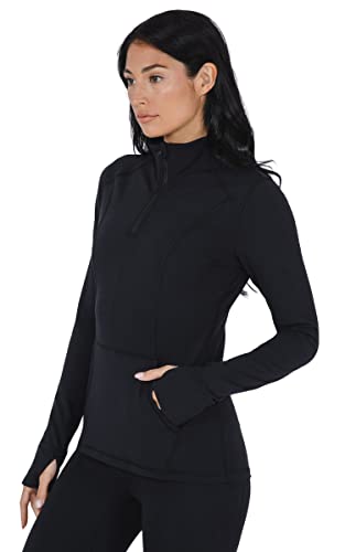 Yogalicious Nude Tech Half Zip Long Sleeve Jacket with Front Pockets - Black - XS
