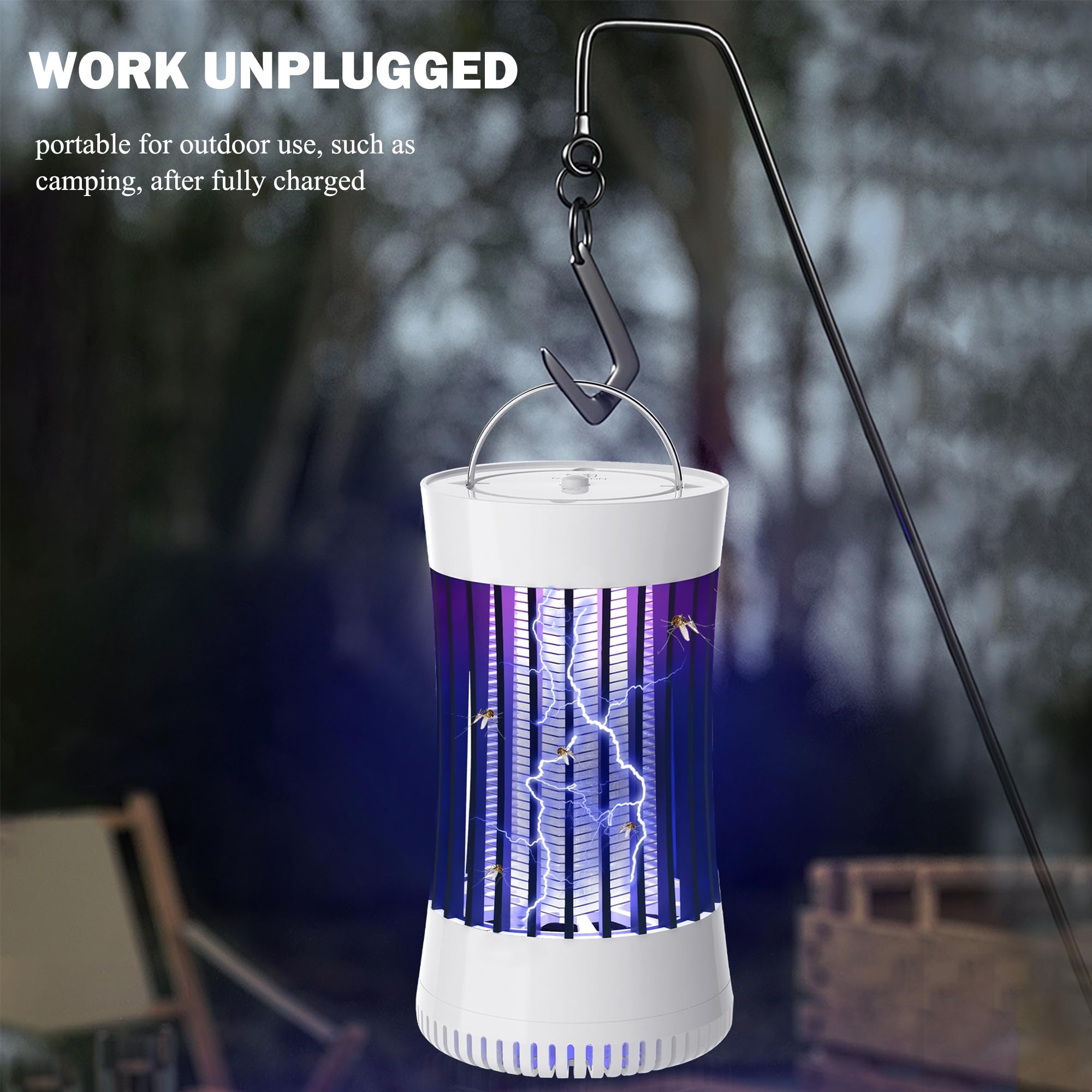 Phosooy 2-in-1 Indoor Electric Bug Zapper with Fan, Chargeable 1500V High Voltage Mosquitoes Killer with Hanger, Small Fly Insects Lamp Trap Catching Moth Gnat Fruit Flies, White