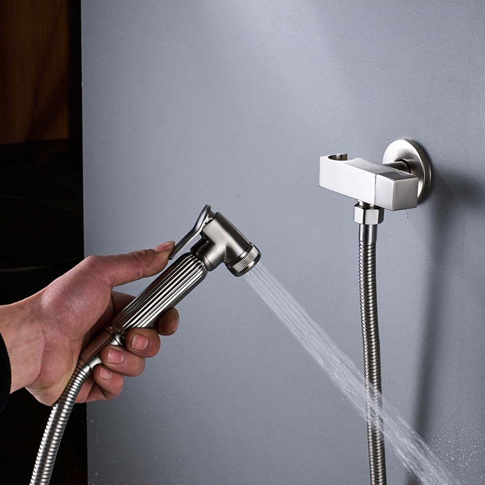 Wall Mount Bidet Sprayer Faucet Set with Cold Water Brass Handheld Toilet Bidet Attachment Pressure Sprayer Single Handle/Brushed Nickel a (Brushed Nickel a)