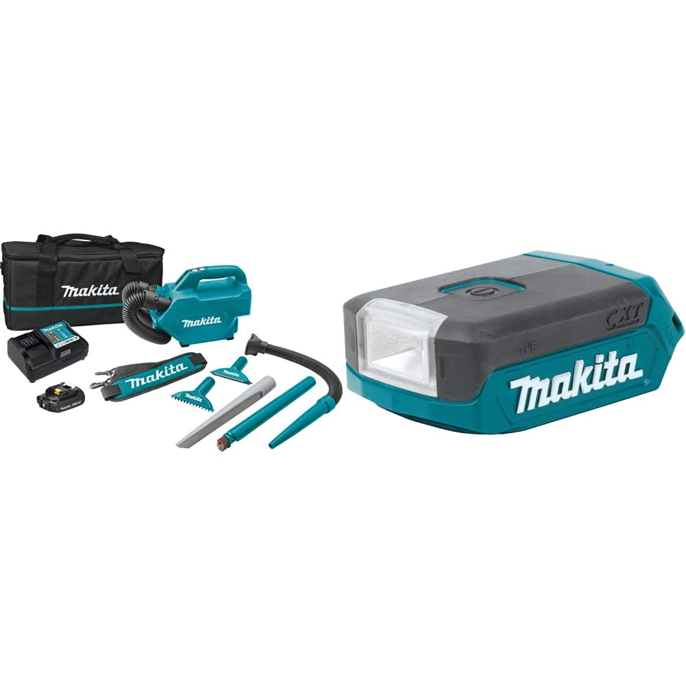 Makita LC09A1 12V MAX CXT Lithium-Ion Cordless Vacuum Kit (2.0Ah) with ML103 12V MAX CXT Lithium-Ion Cordless L.E.D. Flashlight