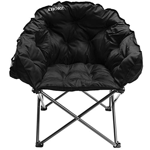 KHORE Sofa Chair Oversized Heavy Duty Steel Folding Camping Moon Saucer Chair with Carry Bag for Hiking, Camping (Black)