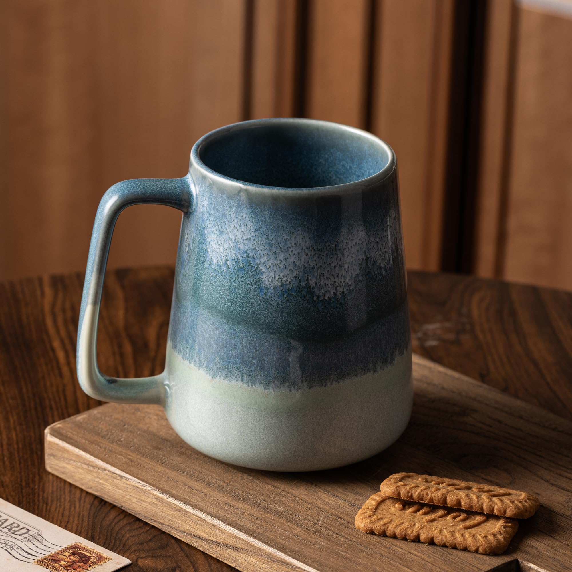 TaoTaojarvie Ceramic Coffee mugs, 24 oz, Extra Large Mugs, Big Tea and Coffee Cups, Large Handle, Pottery Mugs, Transmutation Glaze,Wide Bottom Coffee Mug, Microwave and Diahwasher Safe. (Light Green)
