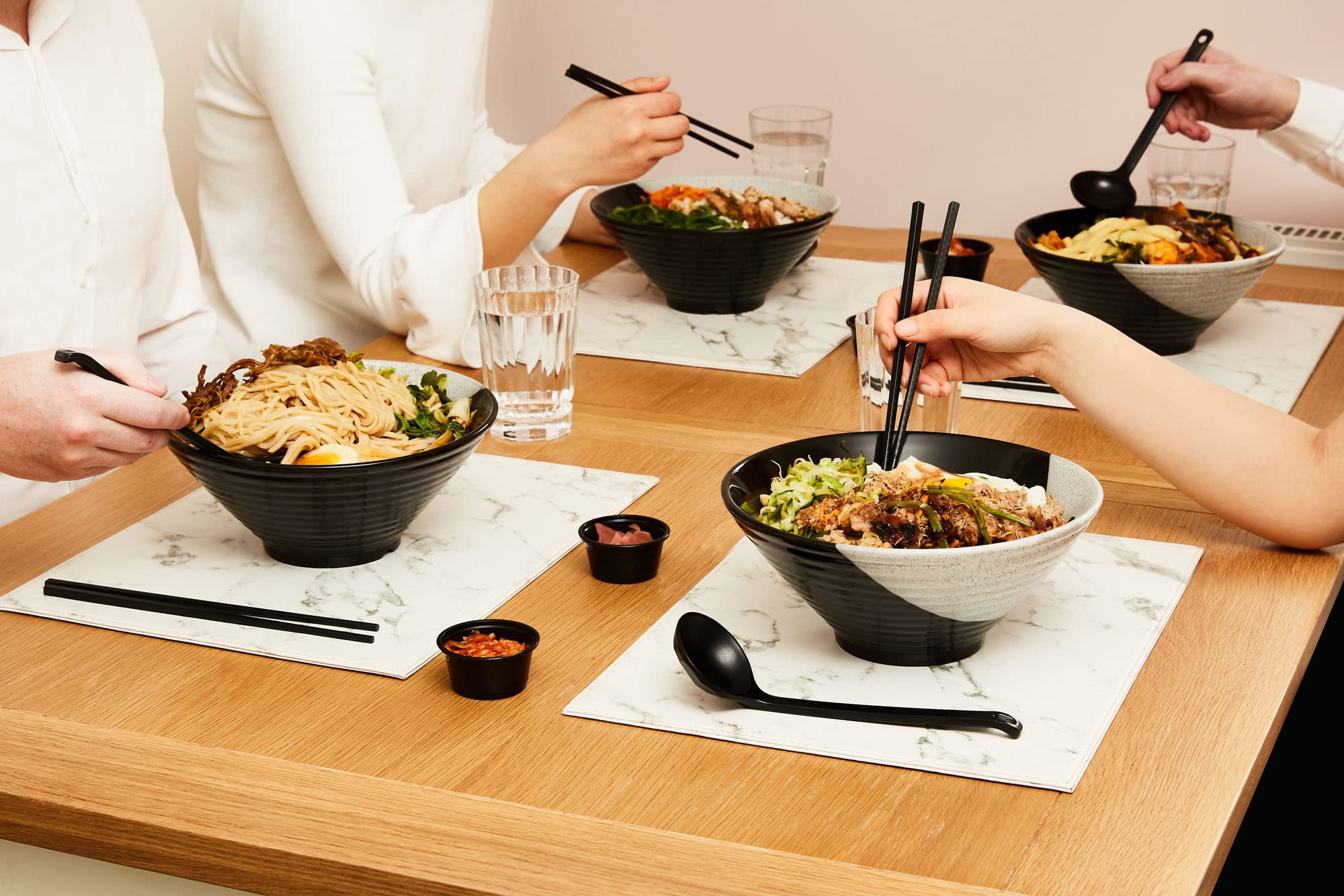 Superly Ceramic Ramen Bowl Set - Japanese Noodle Bowl with Chopsticks and Spoon - Large 60 Oz Bowls - Cute Asian Bowls for Udon, Vietnamese Pho - Soup Bowl with Unglazed Bottom and Screw Thread Design