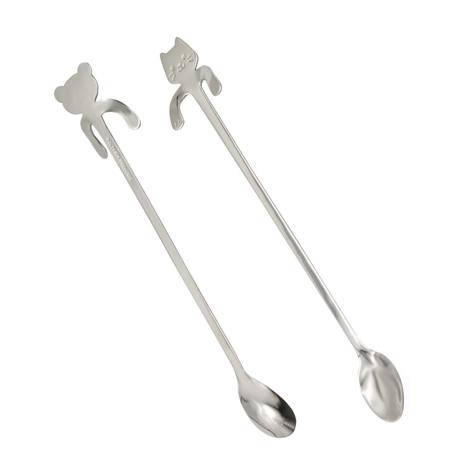 Maydahui 4PCS Cat Spoon Bear Coffee Tea Spoon Long Handle 7.8 inch 18/10(304)Stainless Steel Hanging Coffe Mixing Cocktail Stirring Animal Spoons Scoops for Mug