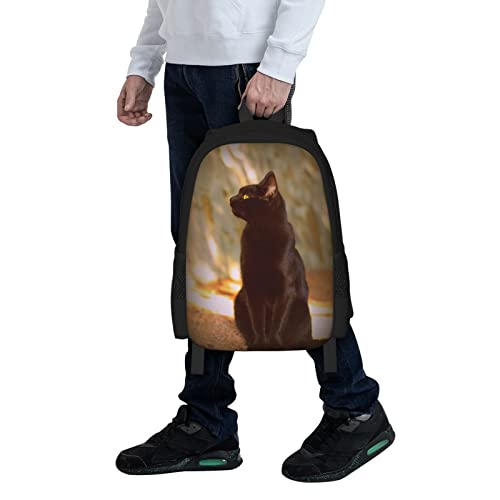 UIACOM Cat School Backpack Black Cat with Yellow Eyes Bookbag for Teens Kids Boys Girls, Large 17 inch Elementary Junior High University School Bag, Water Resistant Casual Travel Daypack Backpack