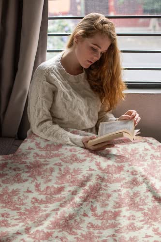 Red Toile Throw Blanket,Fleece Blanket with The 1800's Toile Print, Mid-Century décor (L 150X130 CM / 60X50)