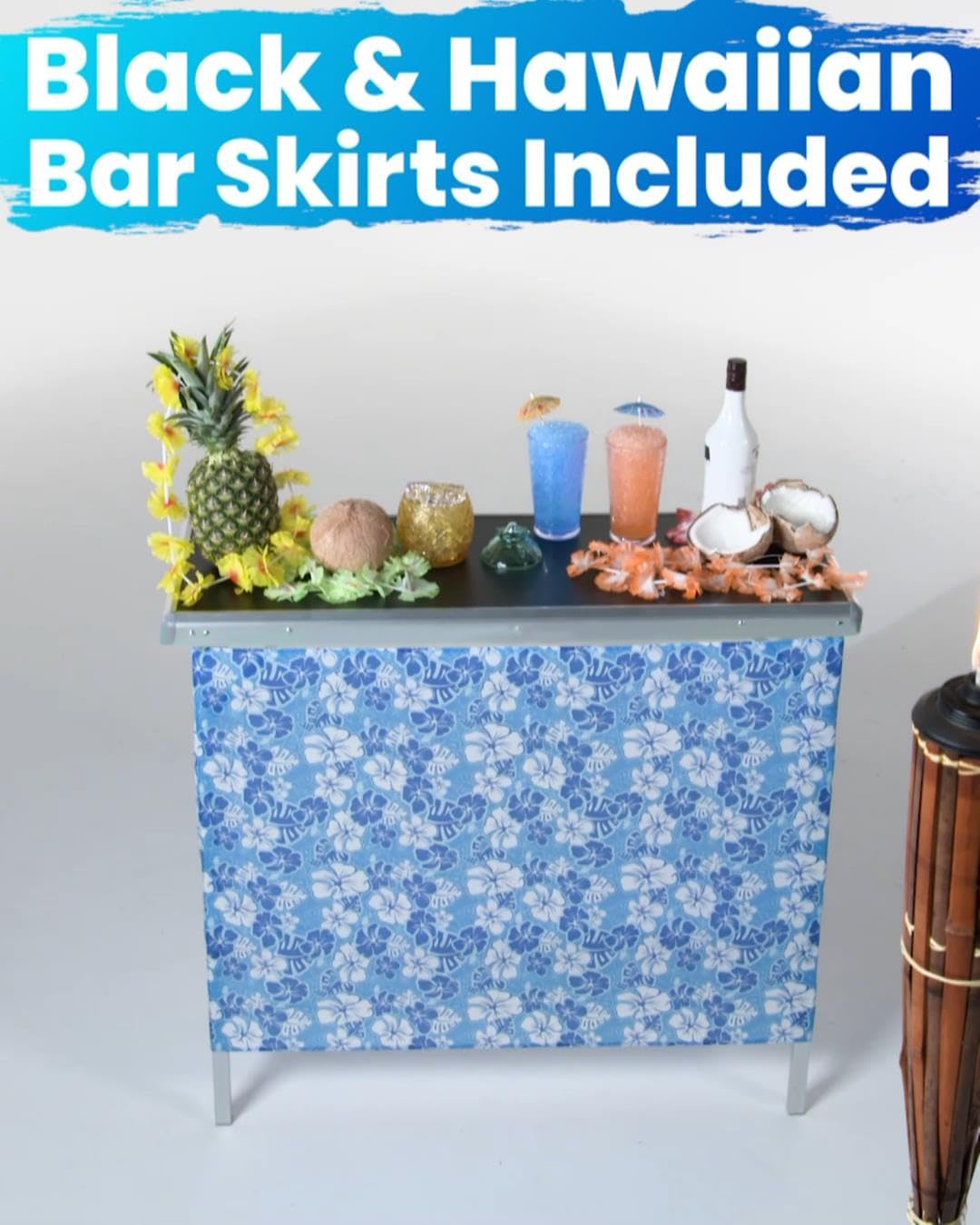 PARTYPONG Black Folding Portable Party Bar with Black Skirt, Storage Shelf, and Carrying Bag - Single Set