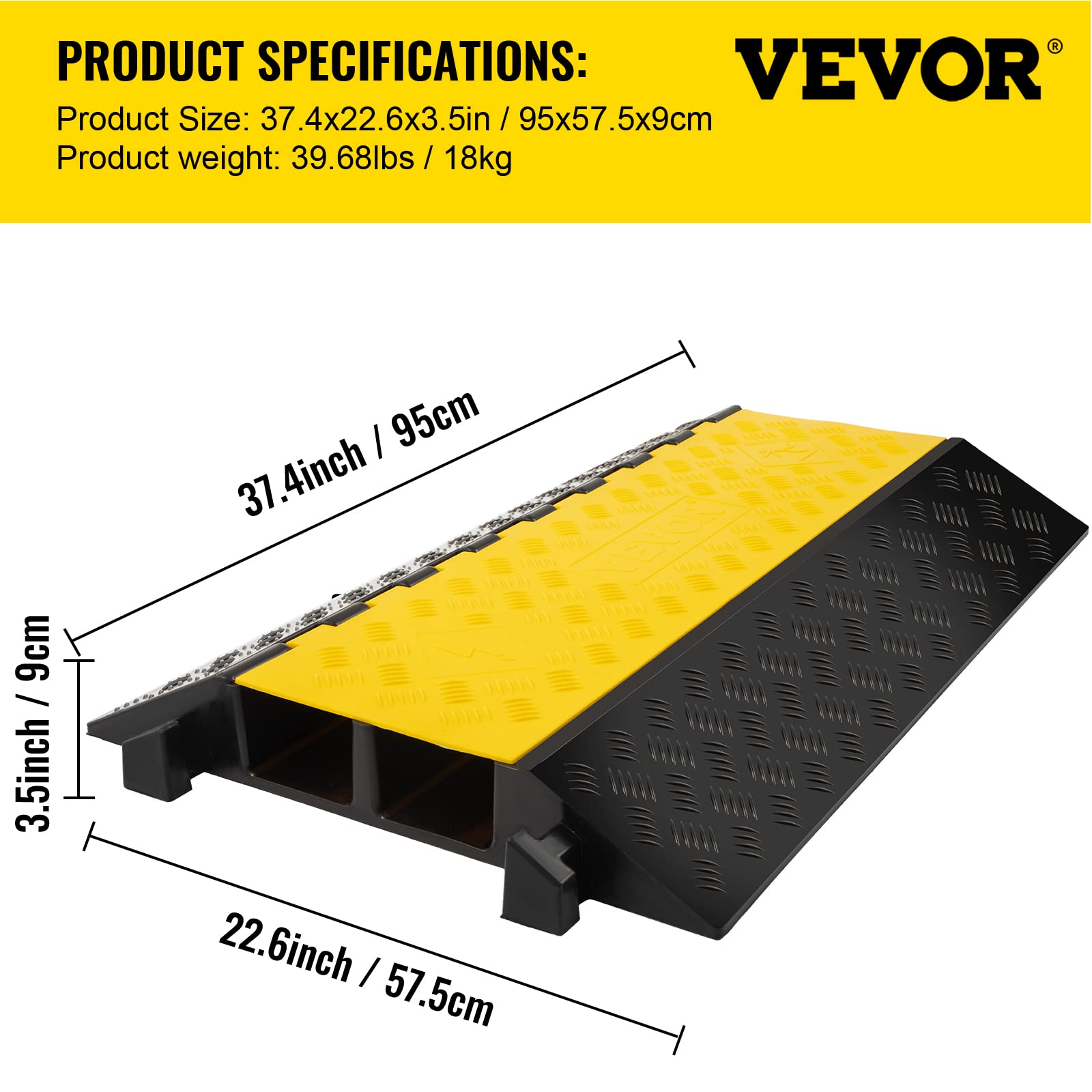Happybuy Large 2-Channel Cable Protectors Rubber Cable Ramps 22000lbs per Axle Capacity Protective Cable Wire Cord Ramp Driveway Rubber Traffic Speed Bumps Cable Protector
