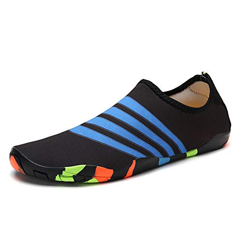 Hutop Water Shoes Womens Mens Kids Quick-Dry Aqua Socks Slip-on Barefoot for Outdoor Beach Swim Surf Yoga Exercise Soles in Amazon (Black/B Stripe, Numeric_7)