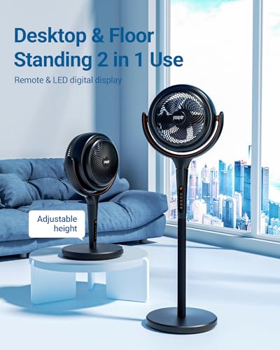 pasapair Pedestal Fan with Light, 12 Speeds Portable Oscillating Fan for Bedroom Adjustable Height, 90°+90° Smart Floor Fans with Remote and 3 Modes,12 Timer, Quiet, Black