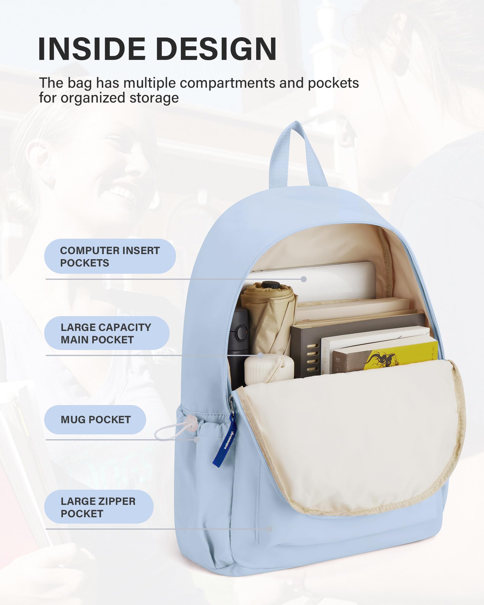 kibachev Blue Casual Daypack Backpack Simple Backpack College Backpack for Women Carry On Backpack