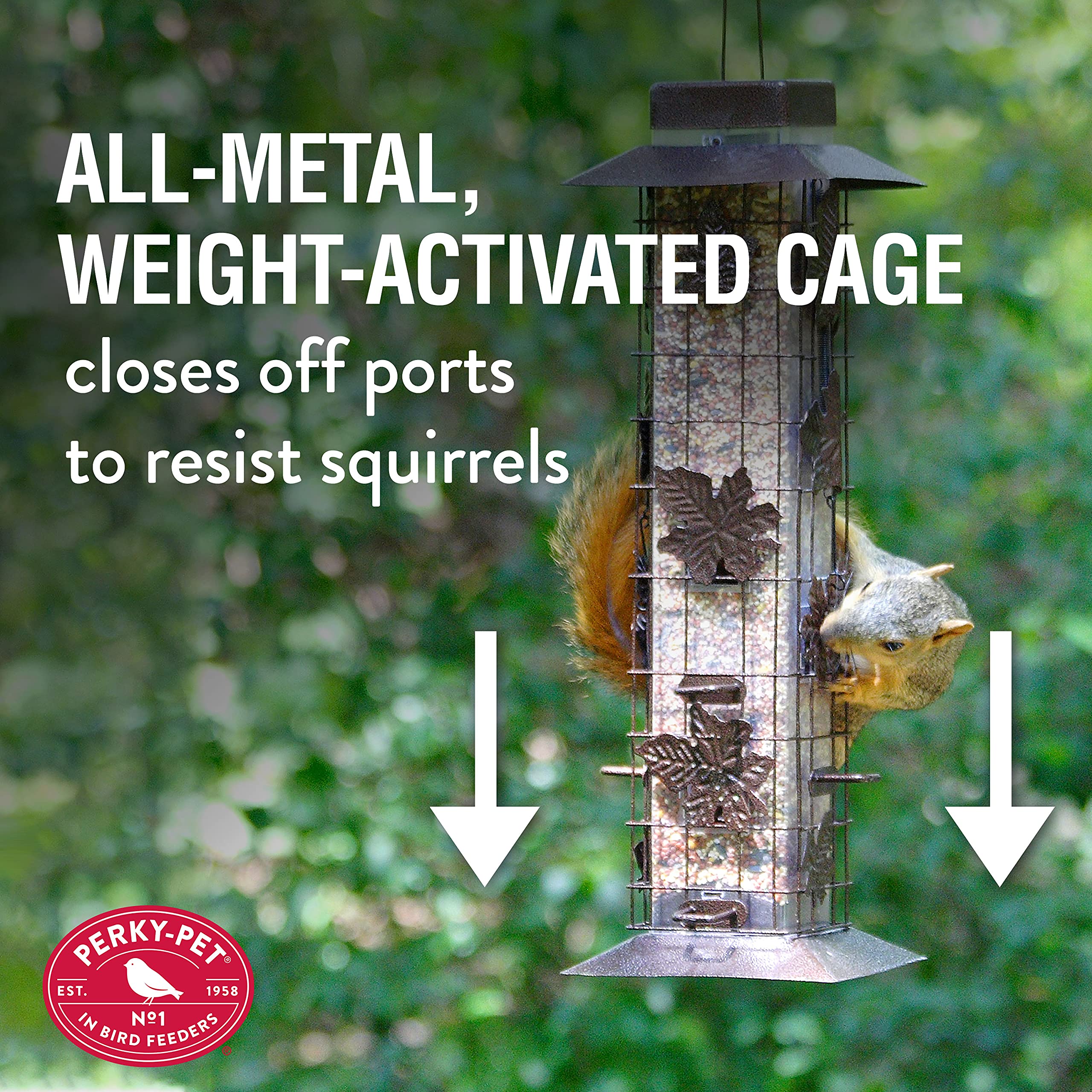 Perky-Pet 336-1SR Squirrel-Be-Gone Bird Feeder, 2LB Squirrel Proof Outdoor Wild Bird Feeder with Weight-Activated Perches