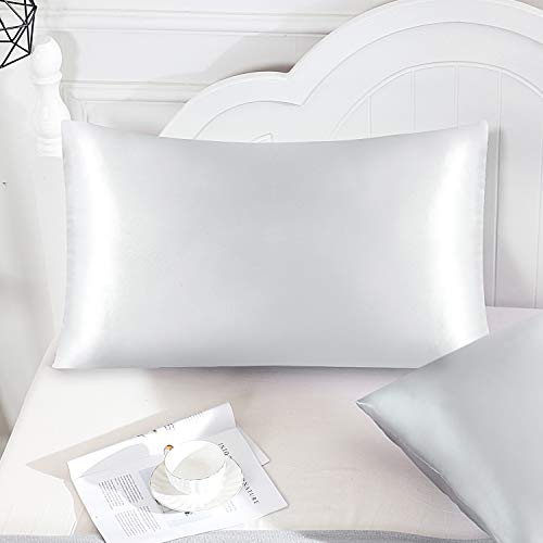 yourose Satin Pillowcase for Hair and Skin, 2 Pack Standard Size Silky Pillowcases with Envelop Closure, (Silver, 20βX26β,2pcs)
