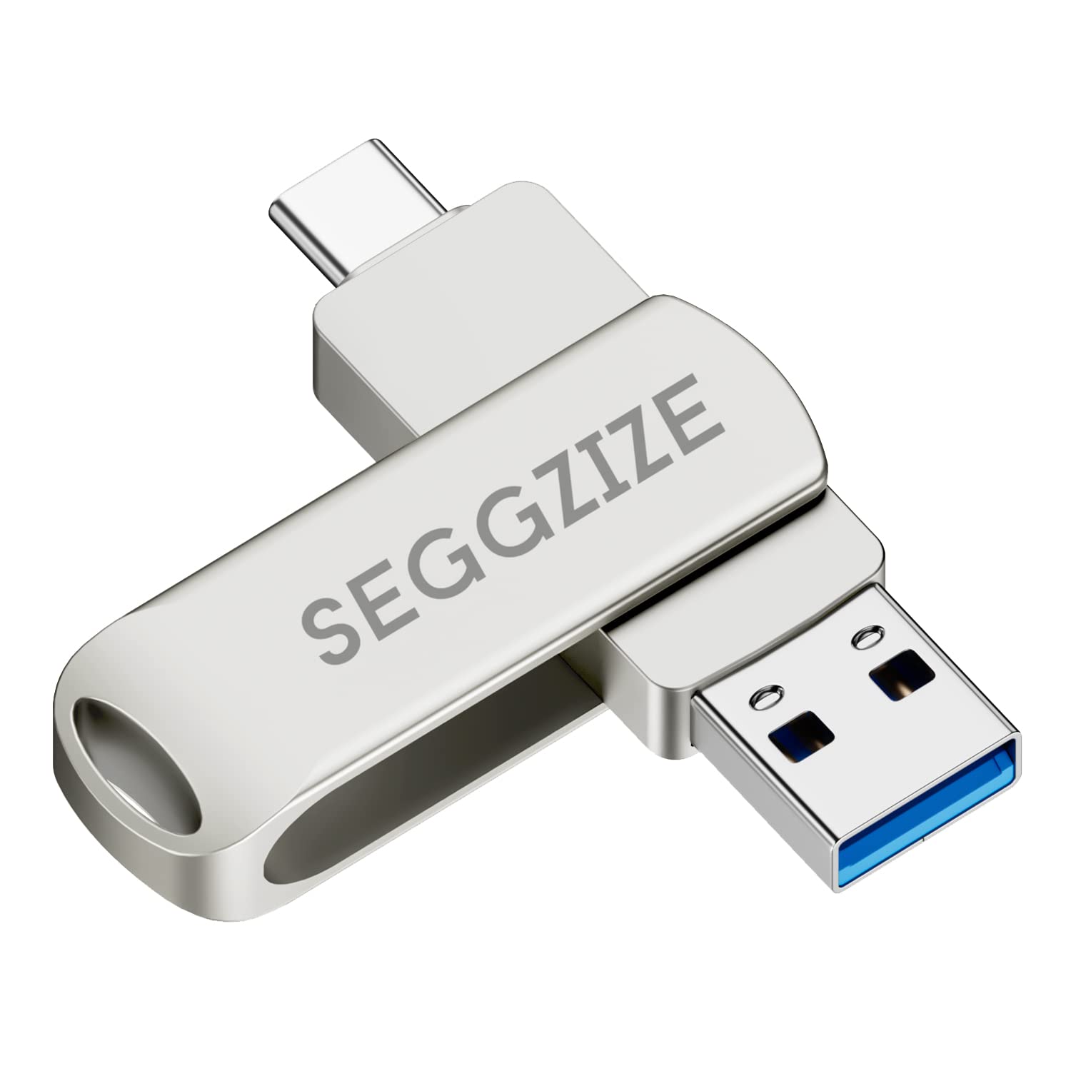 SEGGZIZE 128GB USB C Flash Drive, Silver Metal USB C Drive 2 in 1 USB C Thumb Drive for Android Phones PC Computer Car Audio System Smart TV etc.