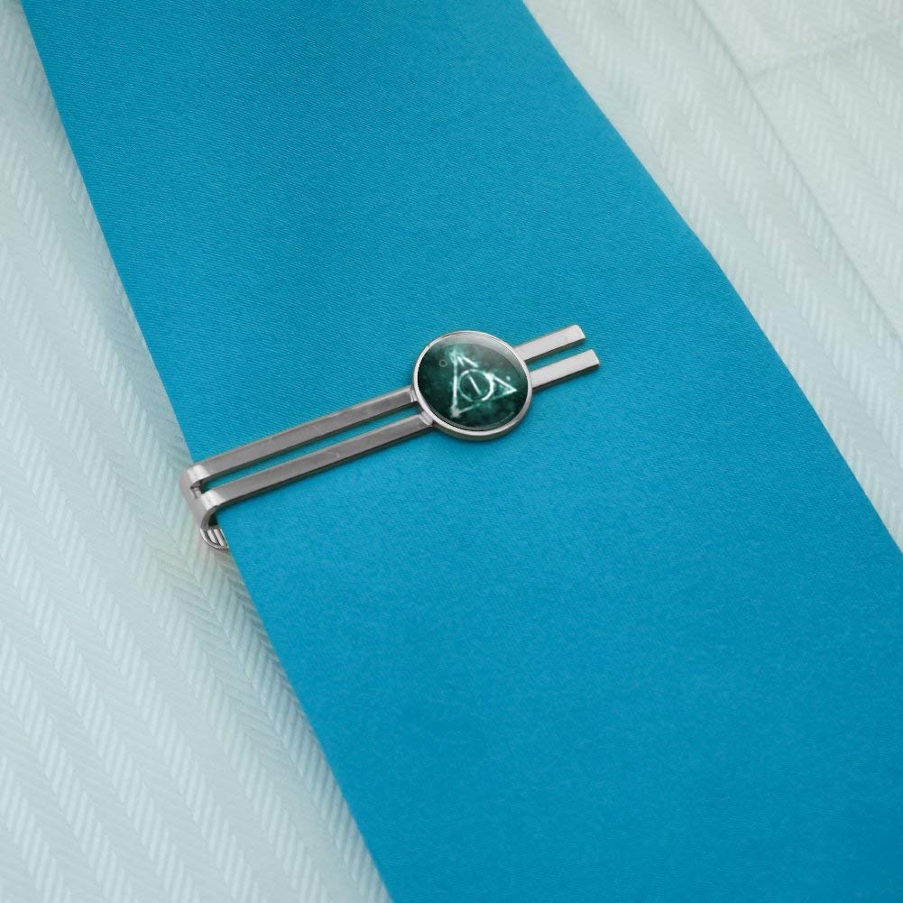 GRAPHICS & MORE Harry Potter Deathly Hallows Logo Round Tie Bar Clip Clasp Tack Silver Color Plated