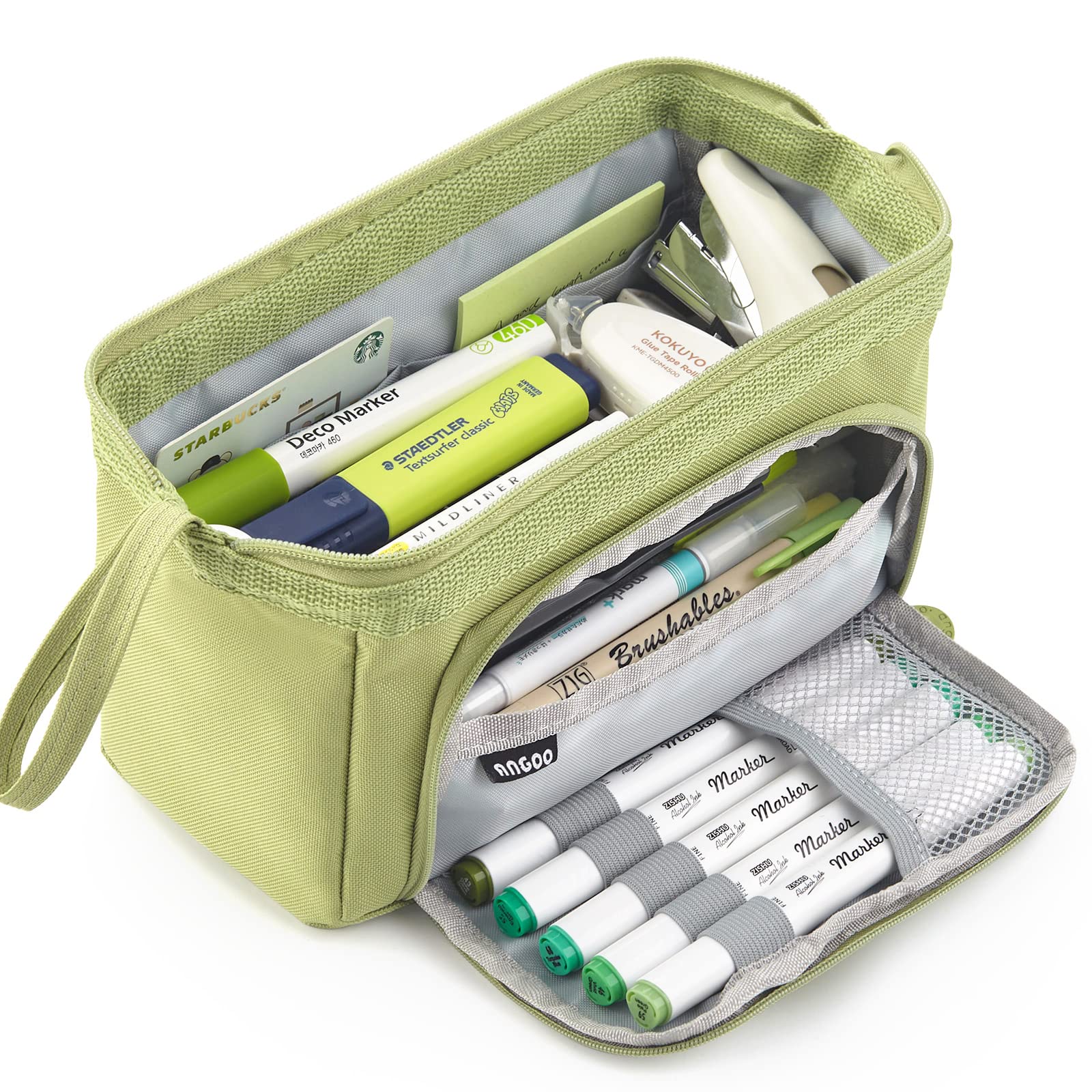 HVOMO Pencil Case Large Capacity Pencil Pouch Handheld Pen Bag Cosmetic Portable Gift for Office School Teen Girl Boy Men Women Adult (Green)