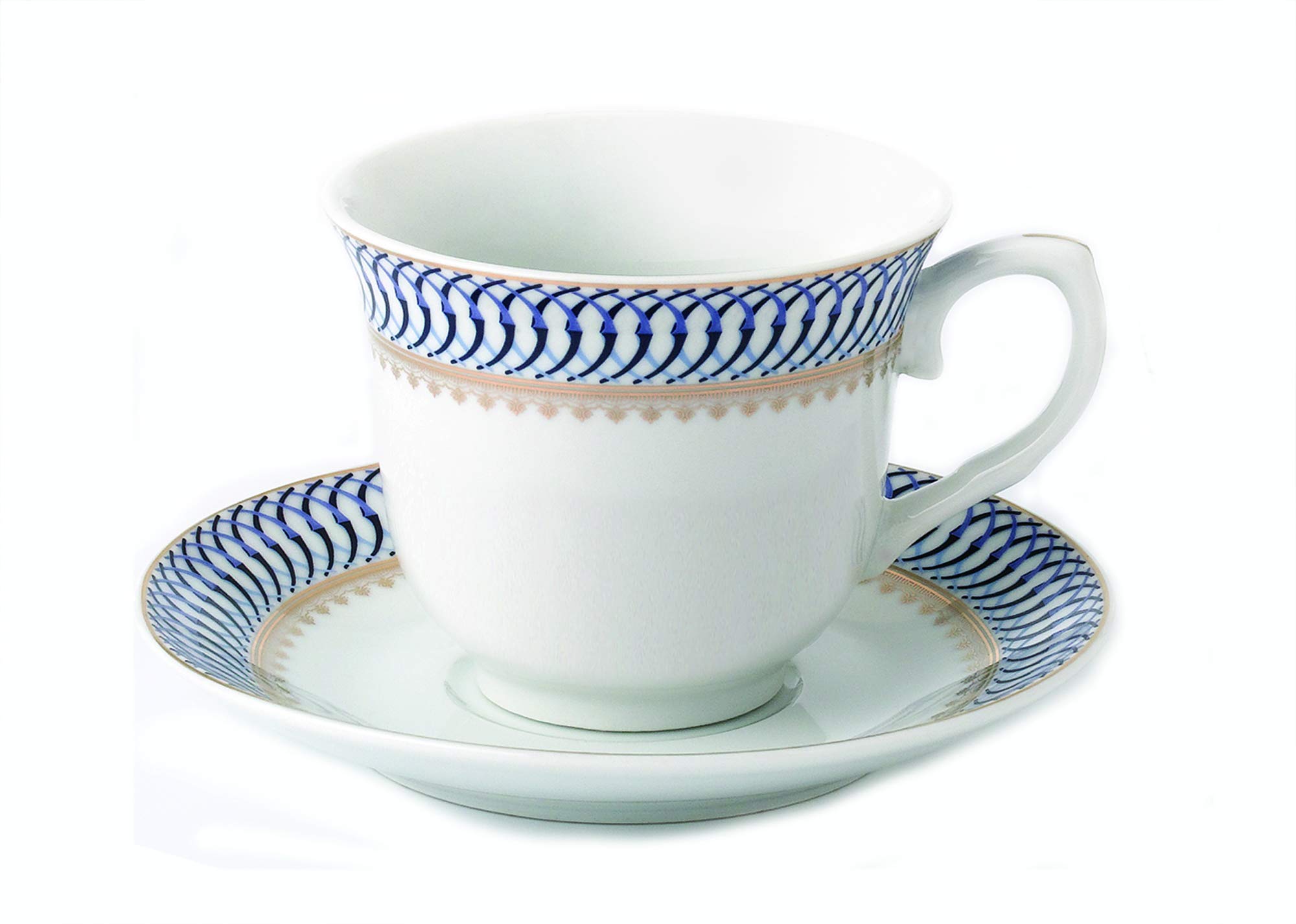 Lorren Home Trends Sapphire-4 Cups and Saucers, One Size, Blue