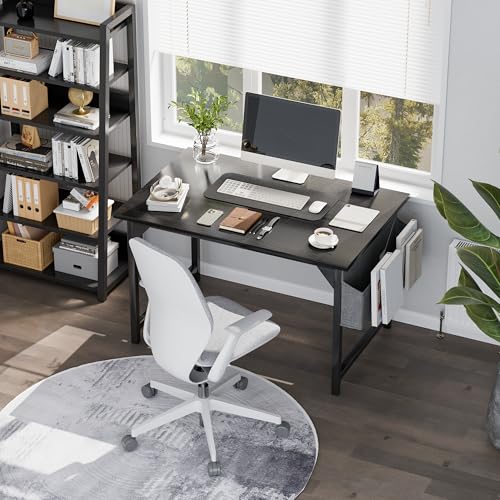 Shahoo 40 Inch Computer Desk, Wood Modern Simple PC Home Office Table for Small Spaces with Storage Bag and Headphone Hook for Home, Office, Study, Writing, Black