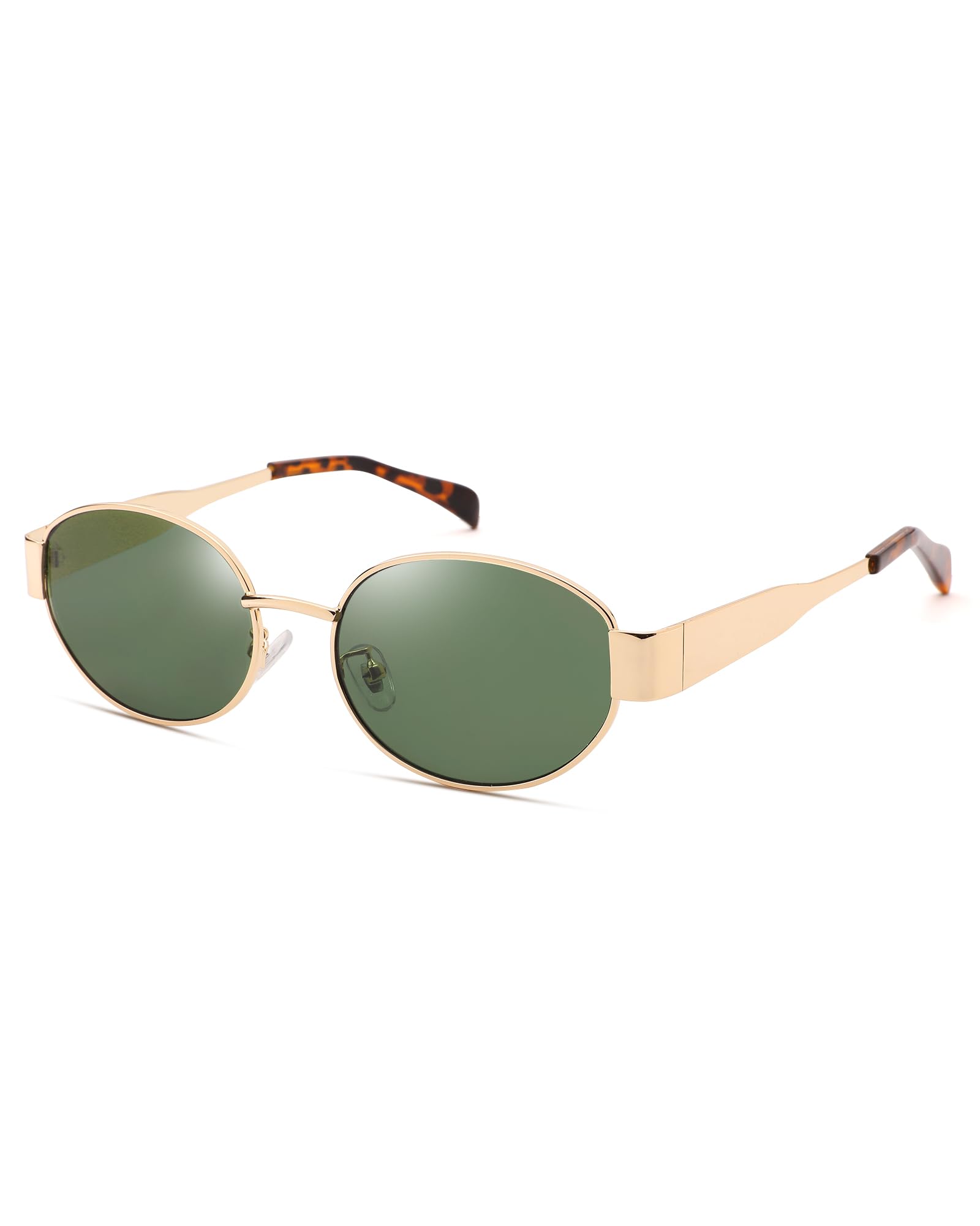 Pro Acme Retro Oval Sunglasses,Trendy Classic Shades Metal Frame Sun Glasses UV400 Protection (Gold/green)