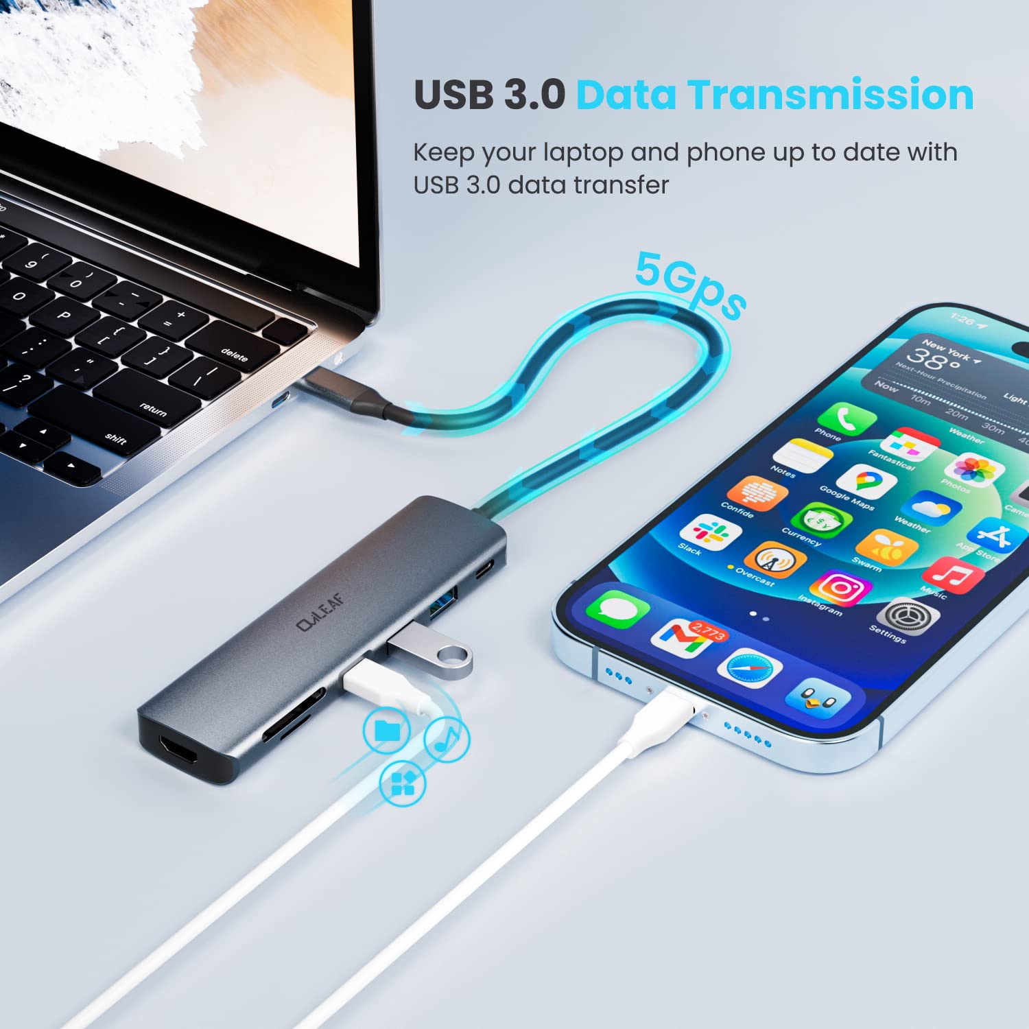 Ovileaf 7 in 1 USB-C Hub - Multiport Adapter with 2 USB 3.0, USB-C, 100W PD, SD/TF Card Reader, 4K HDMI, Docking Station for MacBook, iPad Pro, Windows & Switch