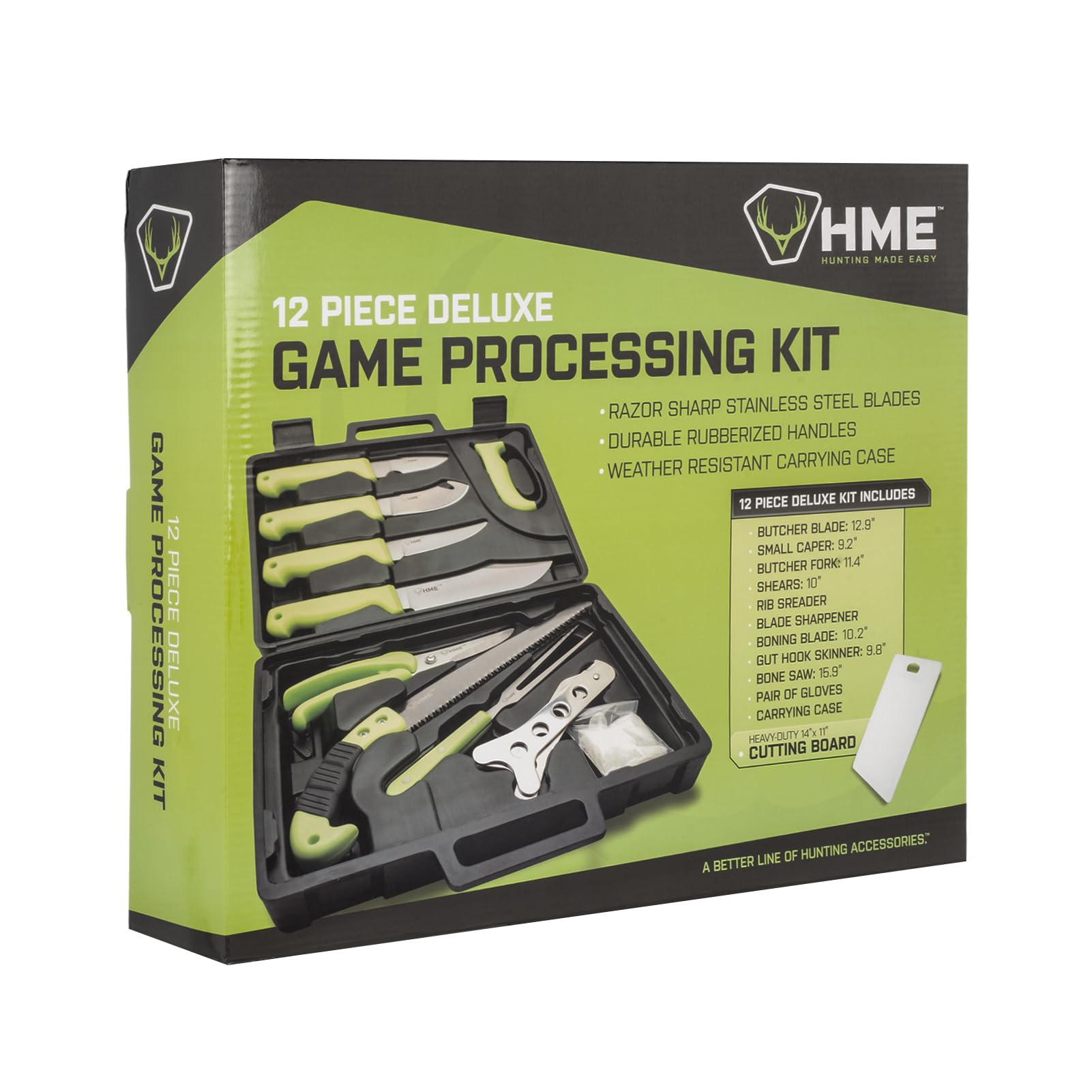 HME 12-Piece Deluxe Field Dressing Kit | Durable Portable Weather-Resistant Versatile Game Processing Knife Set for Hunting & Archery