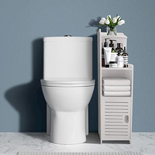 SENYAN Bathroom Storage Cabinet, Waterproof Freestanding Floor Cabinet Organizer with Doors and Shelves for Bedroom, Living Room, Kitchen,Entryway, Home Office, White