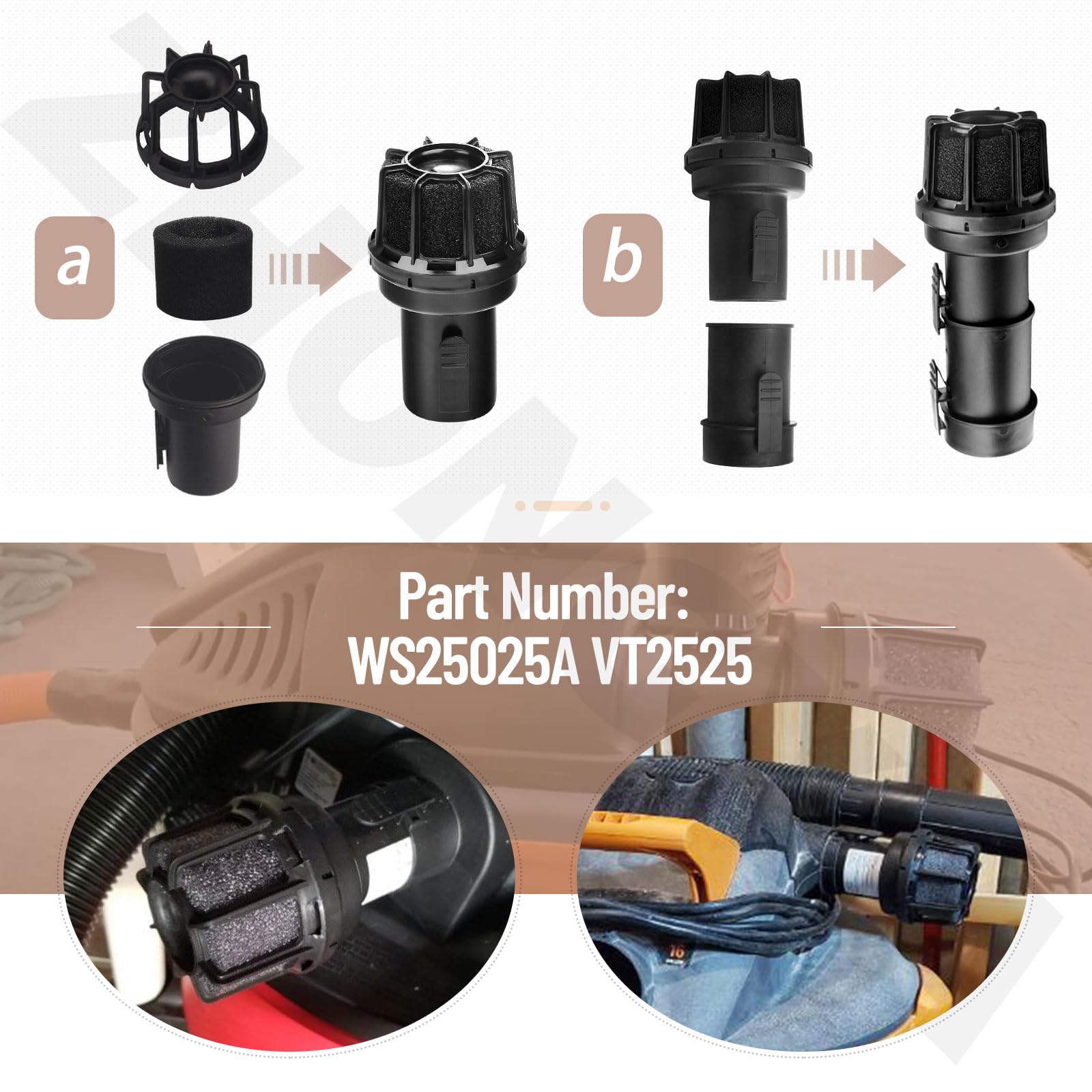 WS25025A VT2525 Wet/Dry Vacs Vacuum Muffler Diffuser for Most Vacuums With A 2-1/2" Exhaust Port, for Shop Vac Muffler Diffuser Helps Control Airflow Through The Exhaust Port, Reducing Noise