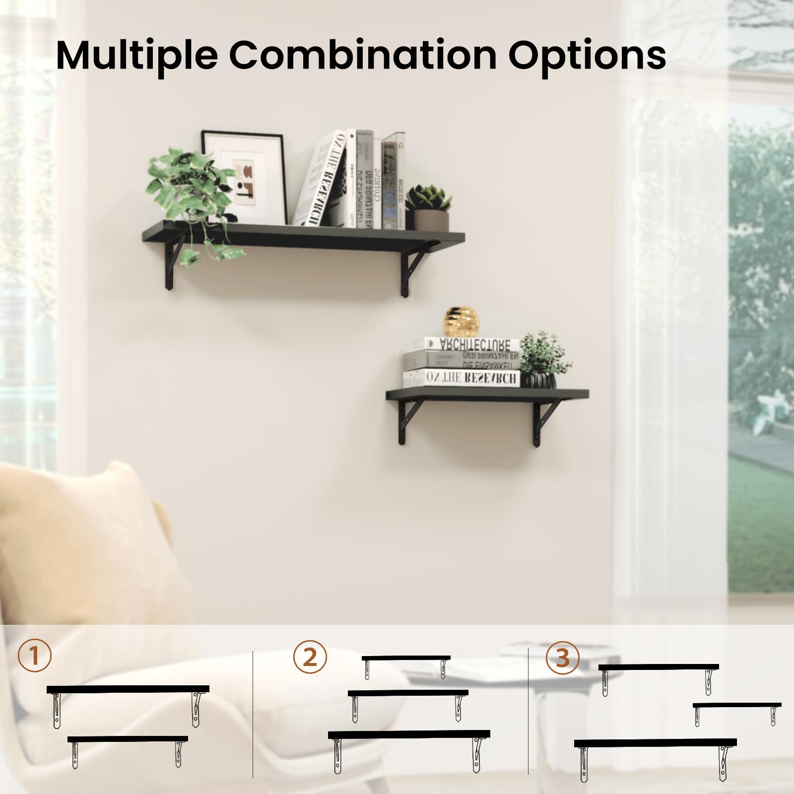 Sharp-tec Floating Shelves Set of 2, White Wall Shelves 24" Length x 5.9" Width, Wood Hanging Shelves for Living Room/Bathroom/Toilet/Kitchen/Bedroom