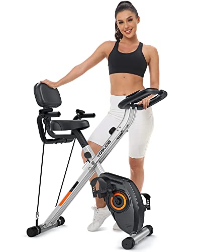 YOSUDA Exercise Bike, Folding Exercise Bike for Seniors 330LB/270LB Capacity, Magnetic X-Bike with 16-Level Resistance, Back Support Cushion for Home Gym Workout