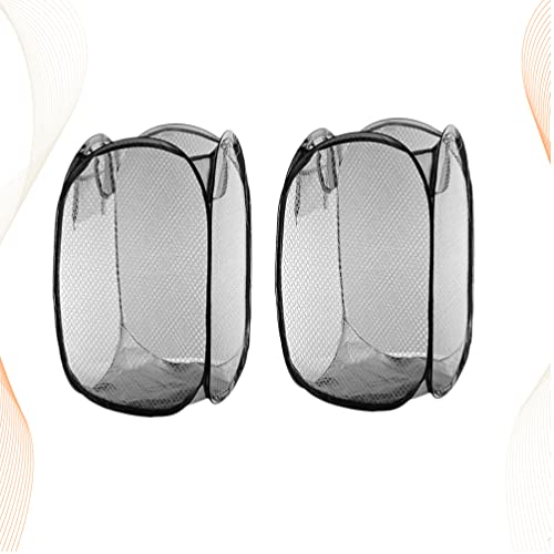 Yardwe Popup Mesh Laundry Basket, 2PCS Collapsible and Portable Clothes Washing Laundry Hamper for Laundry Room, Bathroom, Kids Room, College Dorm or Travel (Black, 30x30cm)