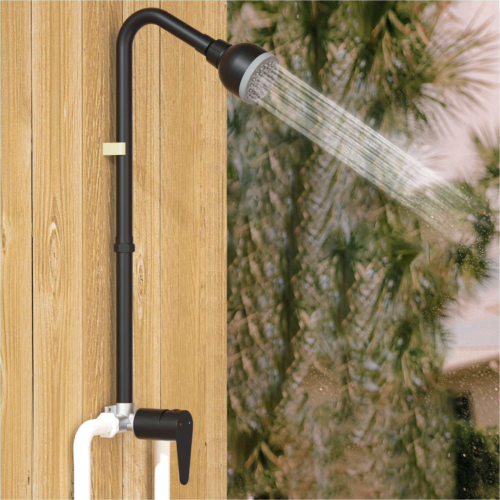 Outdoor Shower Stainless Steel Exposed Shower Head Kit, Environmentally Friendly Faucet, Shower Head Outdoor Backyard Poolside Beach Pool Spa for Easy Installation, Matte Black