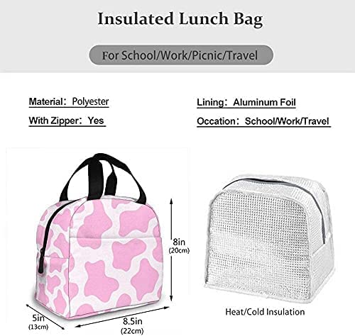 Lunch Bag Pink Cow Print Lunch Box Insulated Bag Tote Bag For Men/Women Work Travel