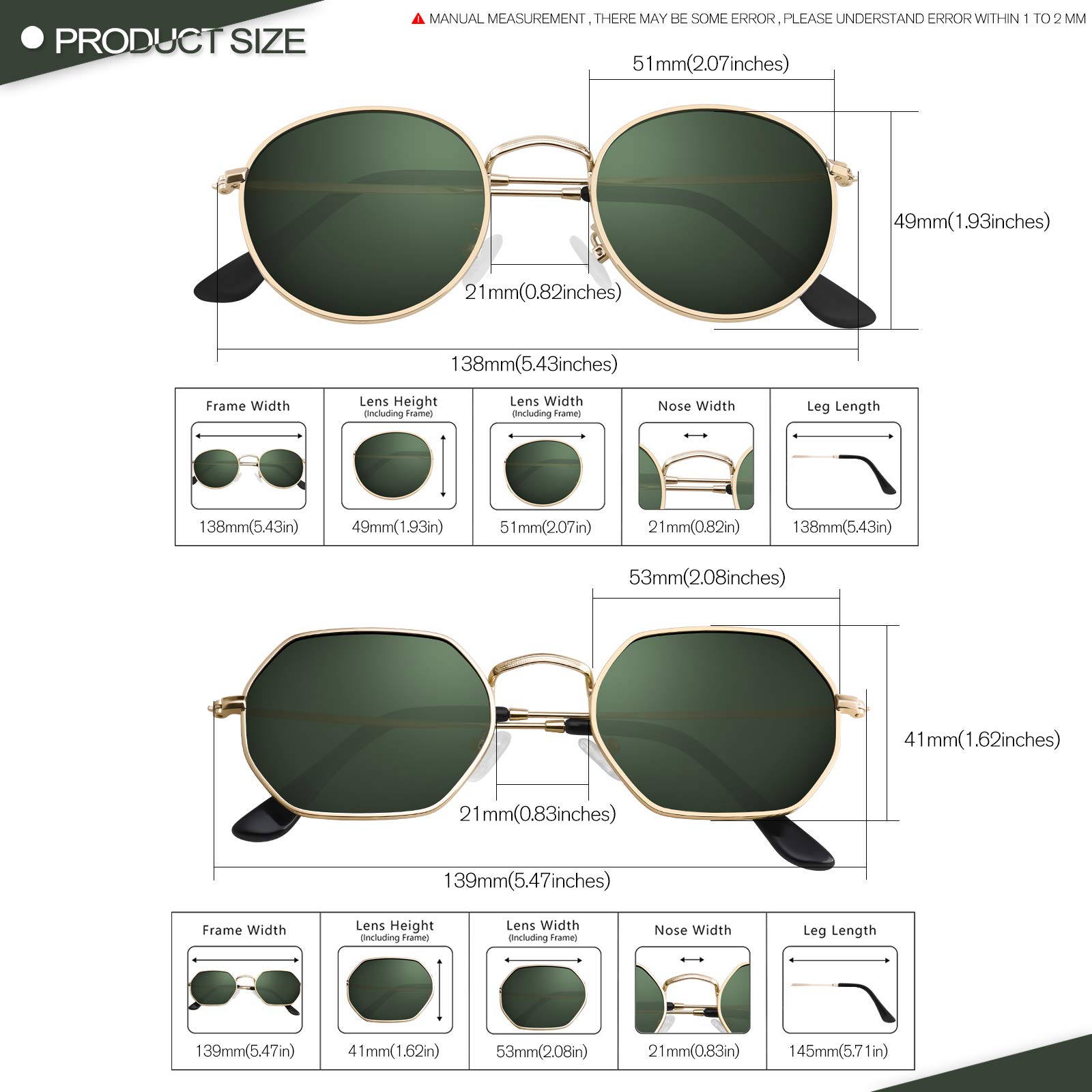 GRFISIA Small Round Polarized Sunglasses Women and Men Vintage Hexagon Square Sun glasses UV400 Protection