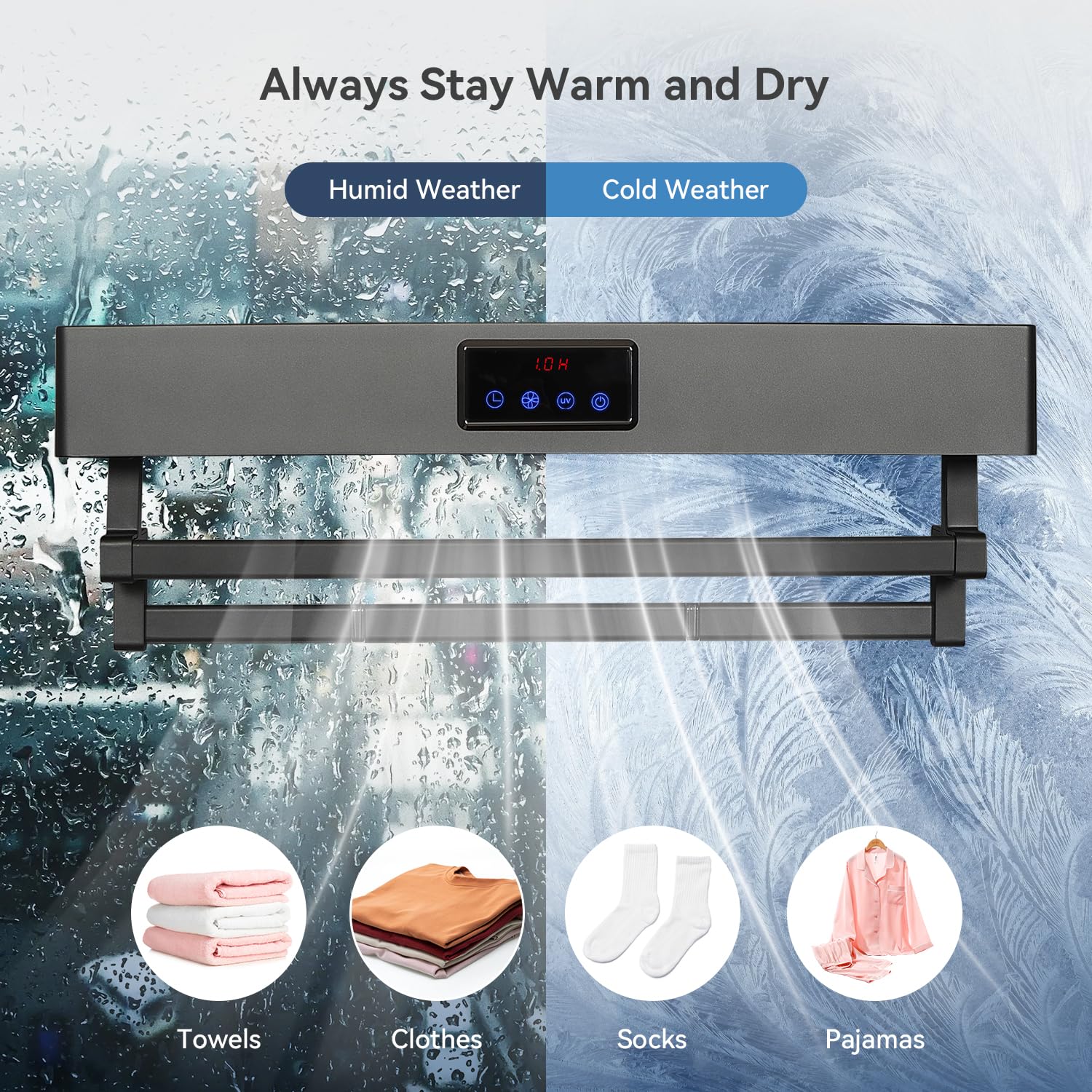 Puluomis Electric Towel Warmer Rack with Touch Screen, Wall Mounted Energy-Saving Towel Warmer with Drying Function, Auto-Off UV-Bathroom Heated Towel Rack for Bathroom, Spa, Hotels, Black